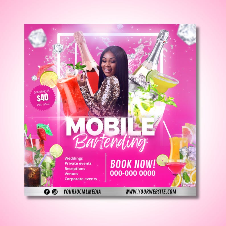 Mobile Bartending Flyer: Bartender Services Event Promo, Cocktail ...
