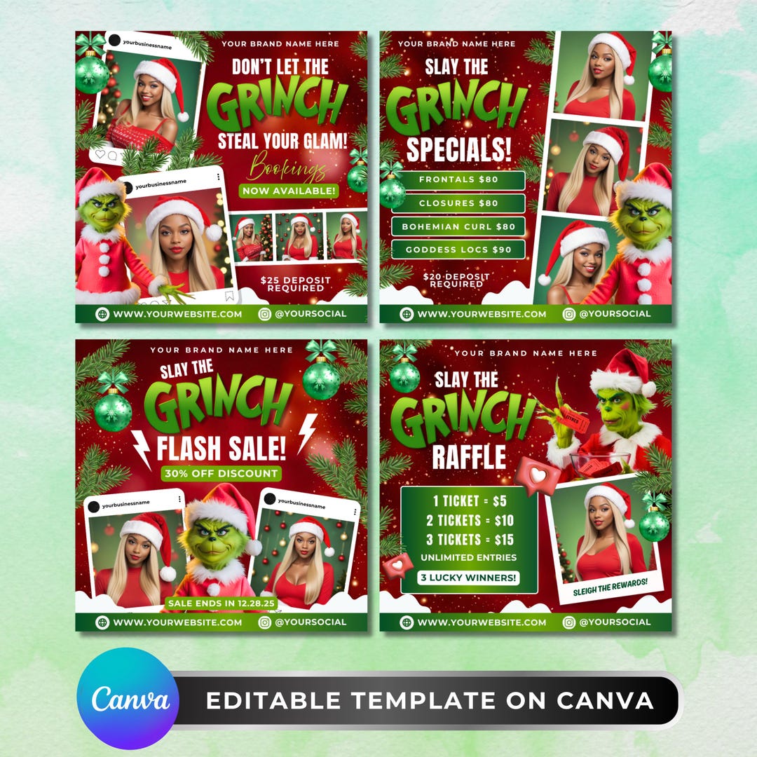 Grinch Christmas Flyer Set: Hair Lash Nail Booking, December Specials ...