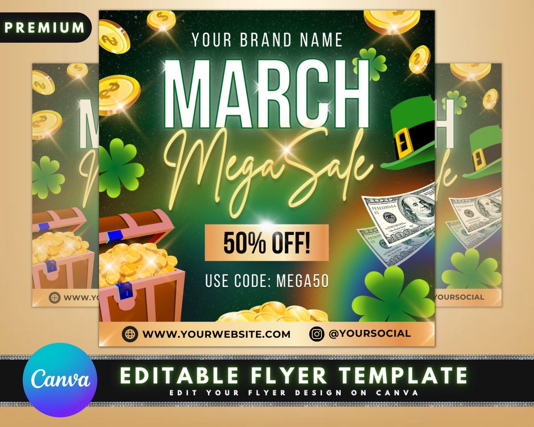 March Sale Flyer, DIY Flyer Template Design, St Patricks Day Flyer ...