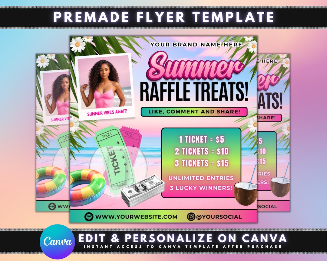 Summer Raffle Flyer, DIY Flyer Template Design, Giveaway Prize Flyer ...