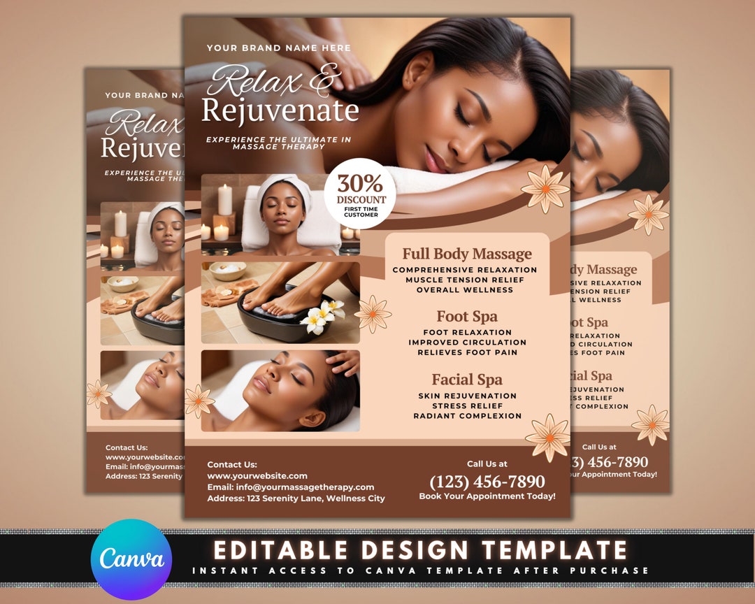 Massage Therapy Flyer, DIY Flyer Template Design, Body Treatment Flyer ...