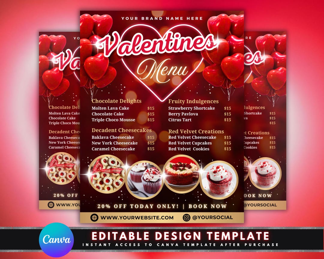 Valentine Treats Menu Template, DIY Flyer Template Design, Sweet Deals ...