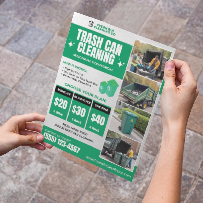 Trash Can Cleaning Flyer, DIY Flyer Template Design, Residential ...