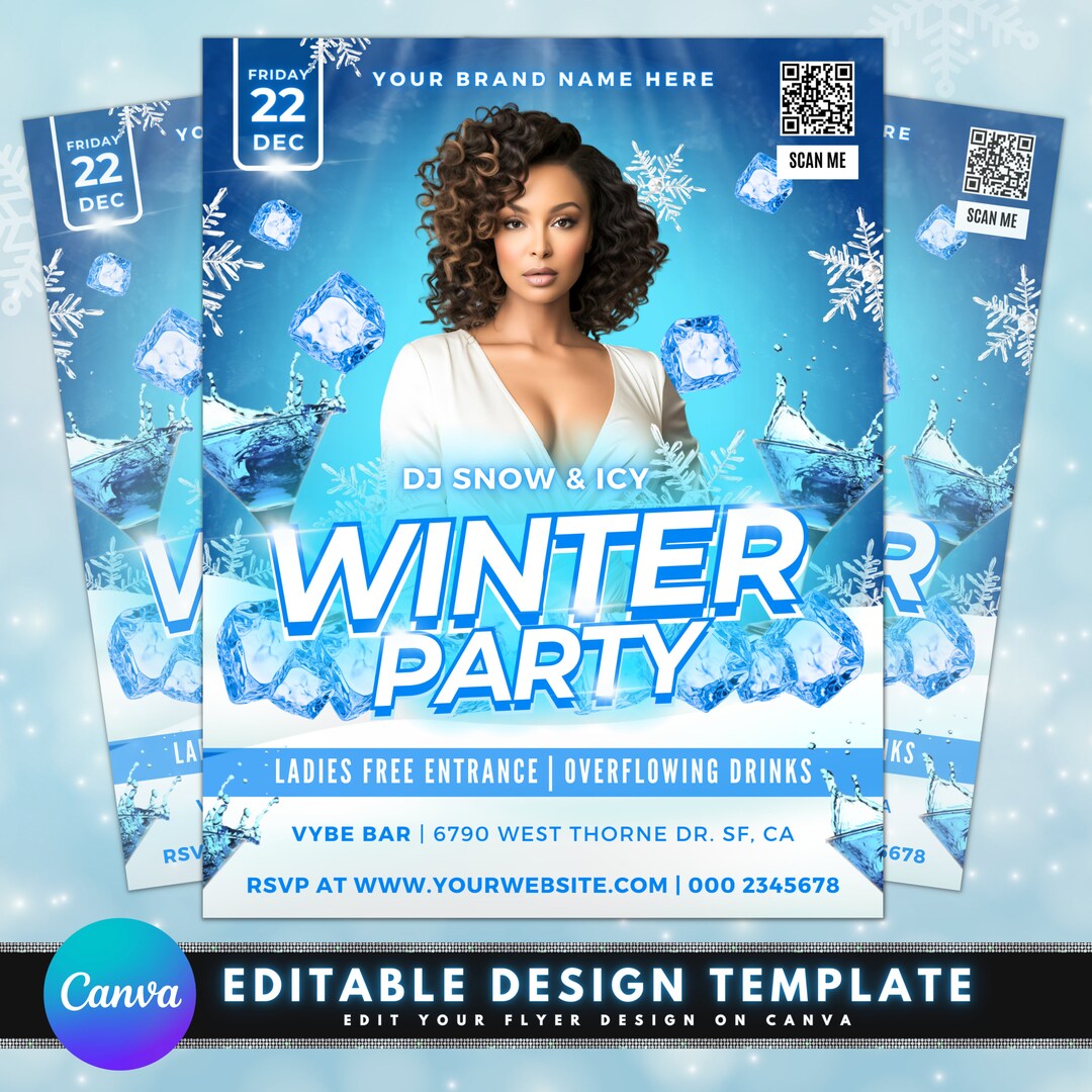 Winter Party Events Flyer, DIY Flyer Template Design, Holiday ...