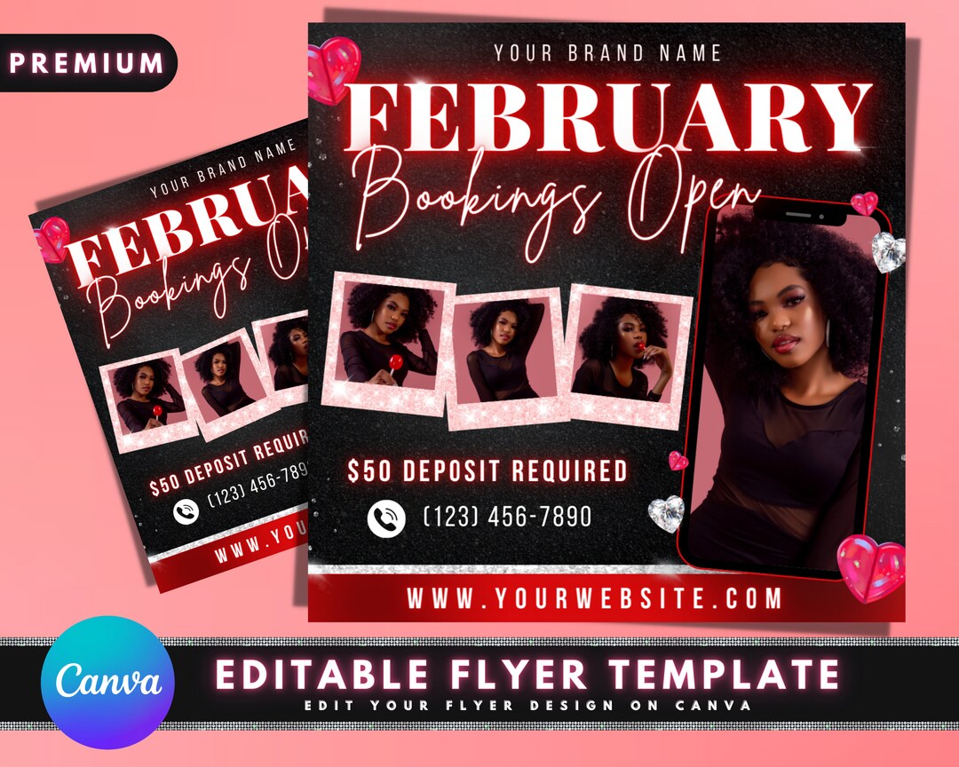 February Booking Flyer, DIY Flyer Template Design, Valentines Flyer ...