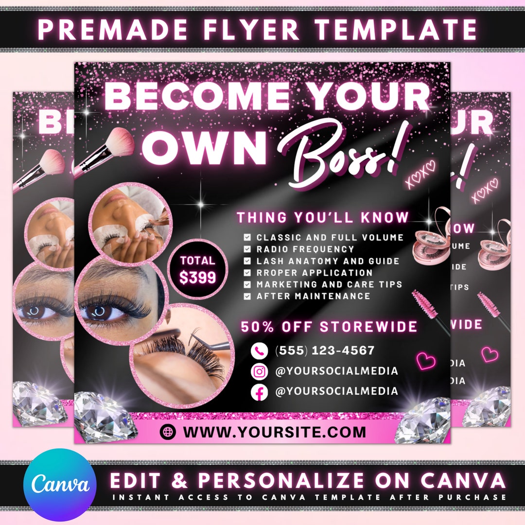 Become Your Own Boss Flyer, DIY Flyer Template Design, Lash Masterclass ...