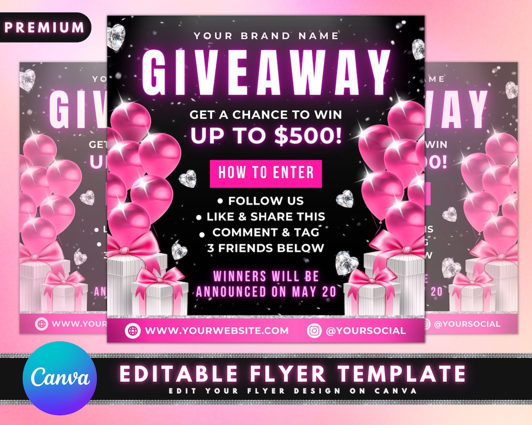 Giveaway Flyer, DIY Flyer Template Design, Raffle Ticket Flyer, Hair ...