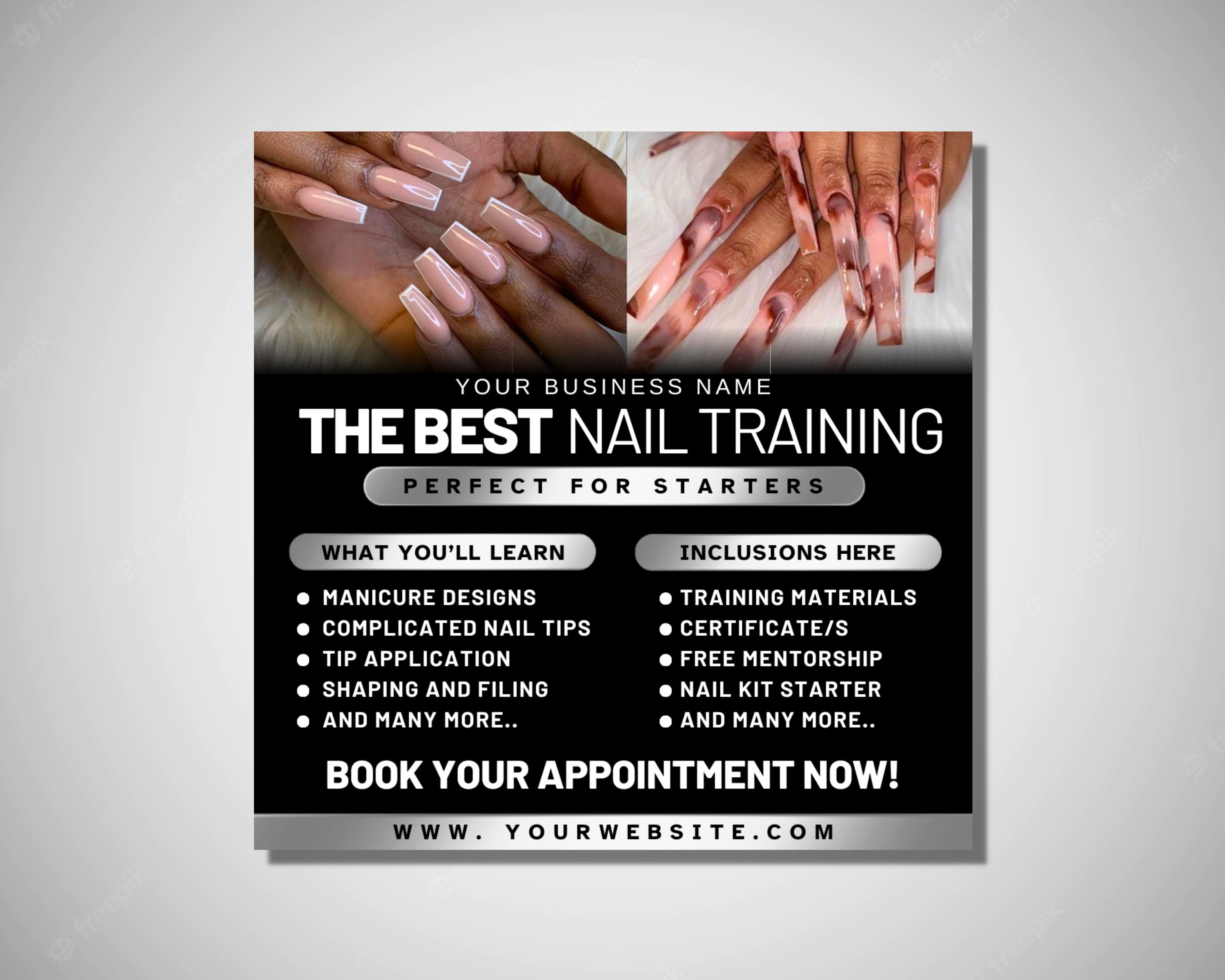 Nail Training Flyer, DIY Flyer Template Design, Nail Course Flyer, Nail ...