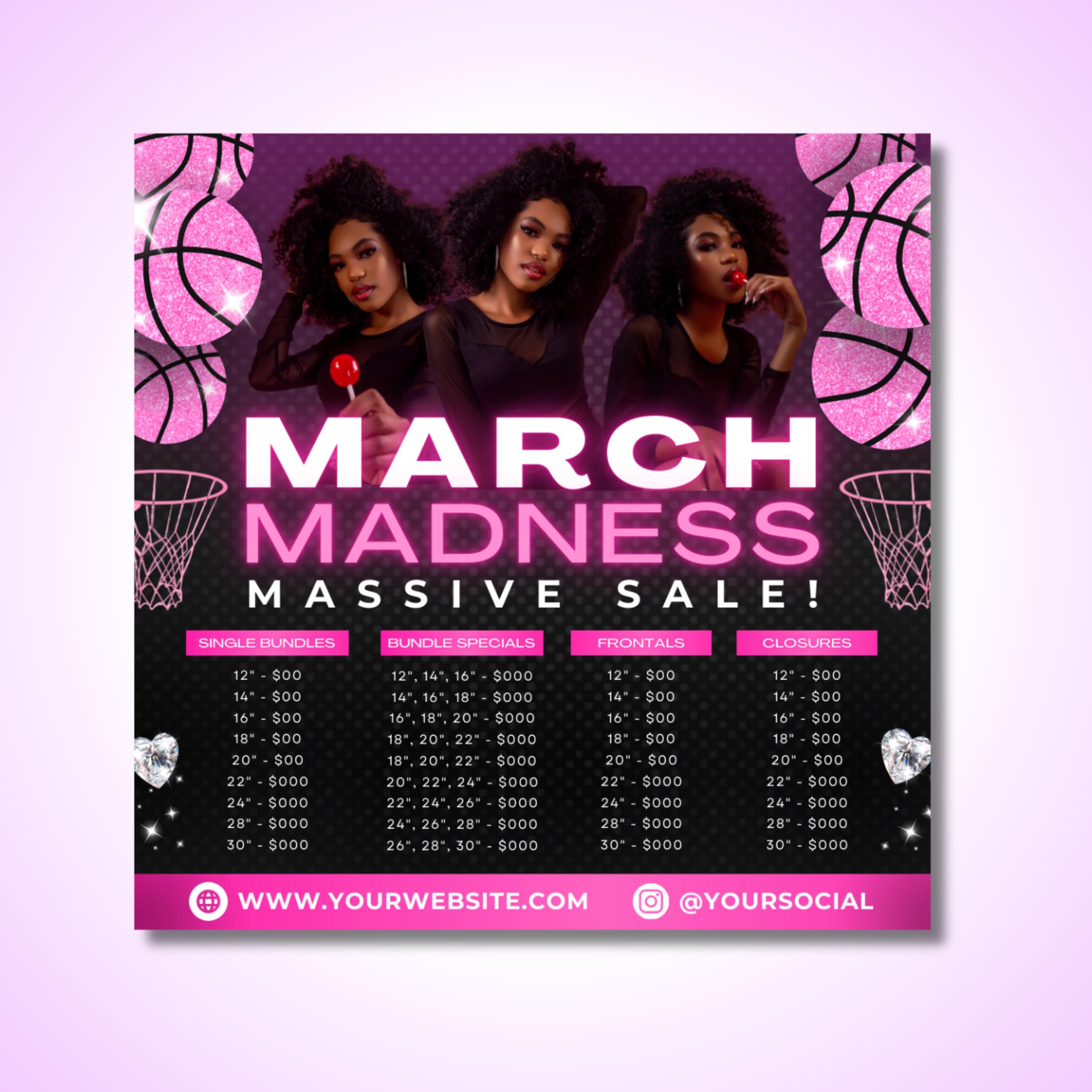 March Madness Hair Bundle Flyer: Hair Vendor Sale Promo, Wig Business ...