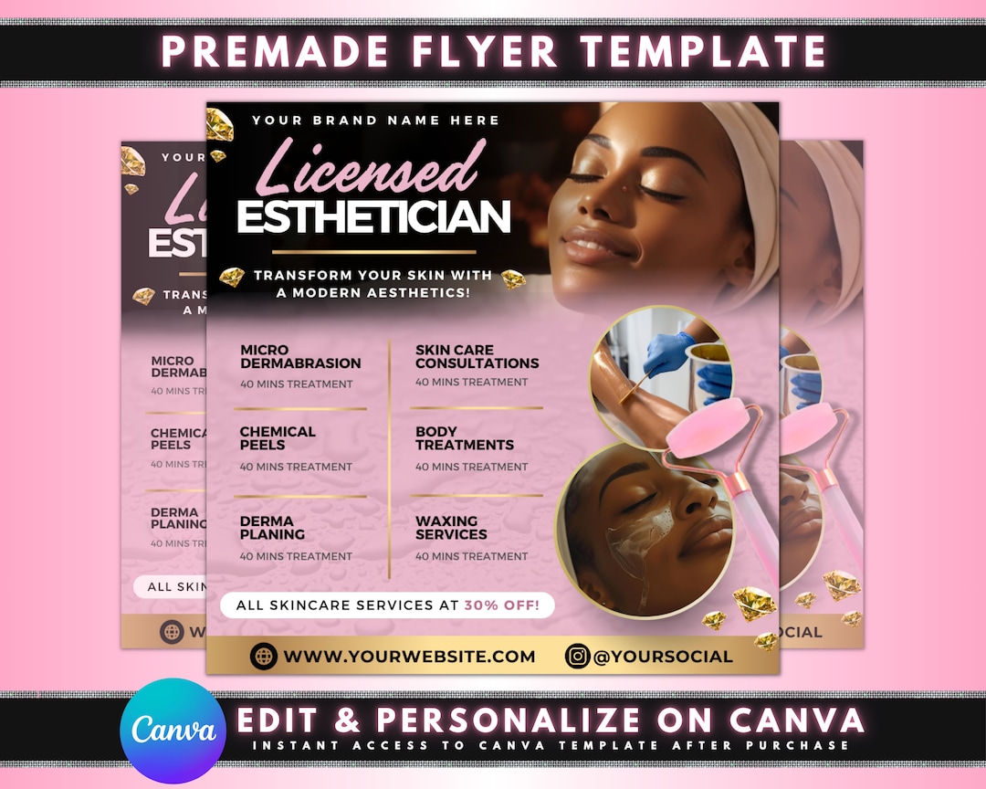 Esthetician Flyer, DIY Flyer Template Design, Skin Care Services Flyer ...