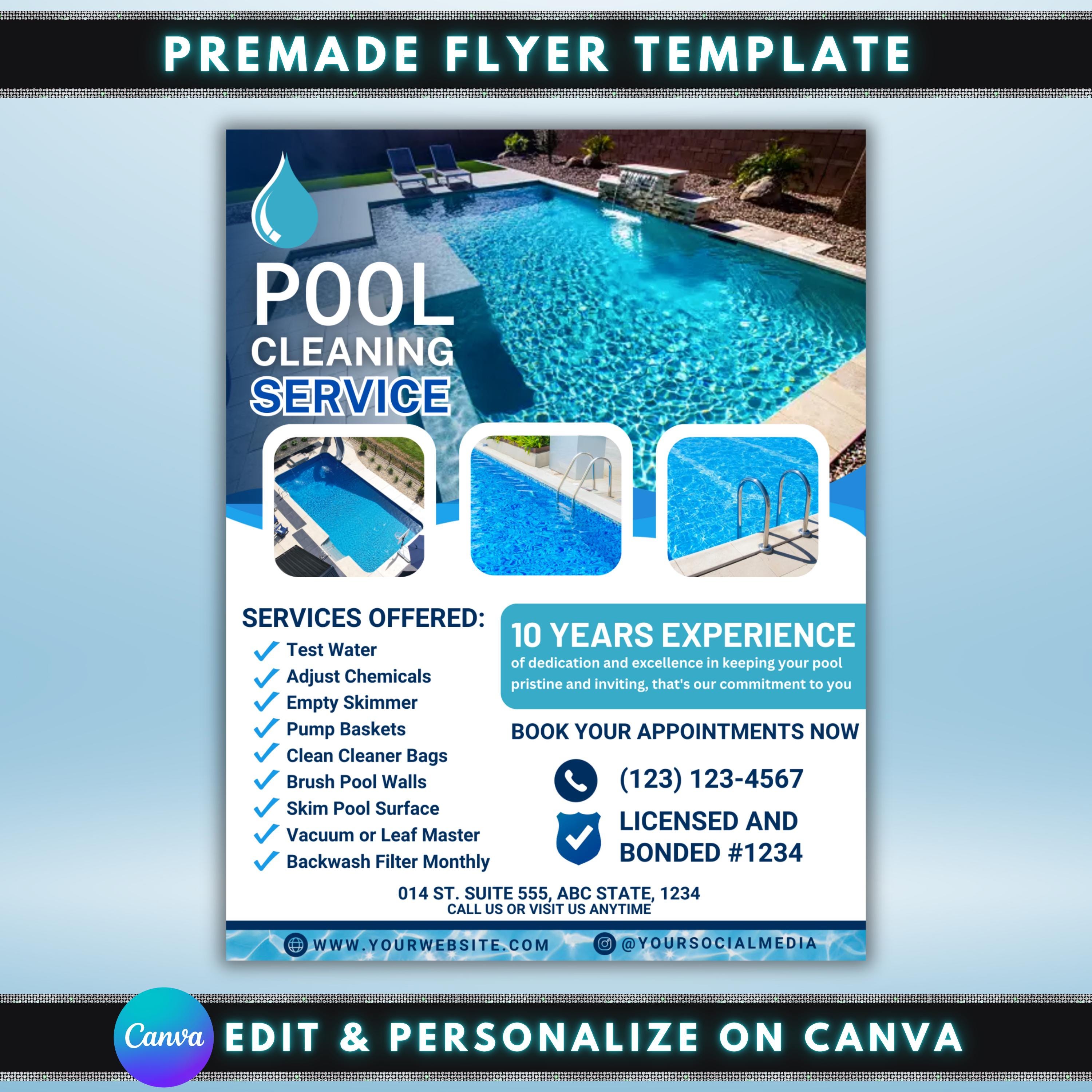 Pool Cleaning Service Flyer, DIY Flyer Template Design, Swimming Pool ...