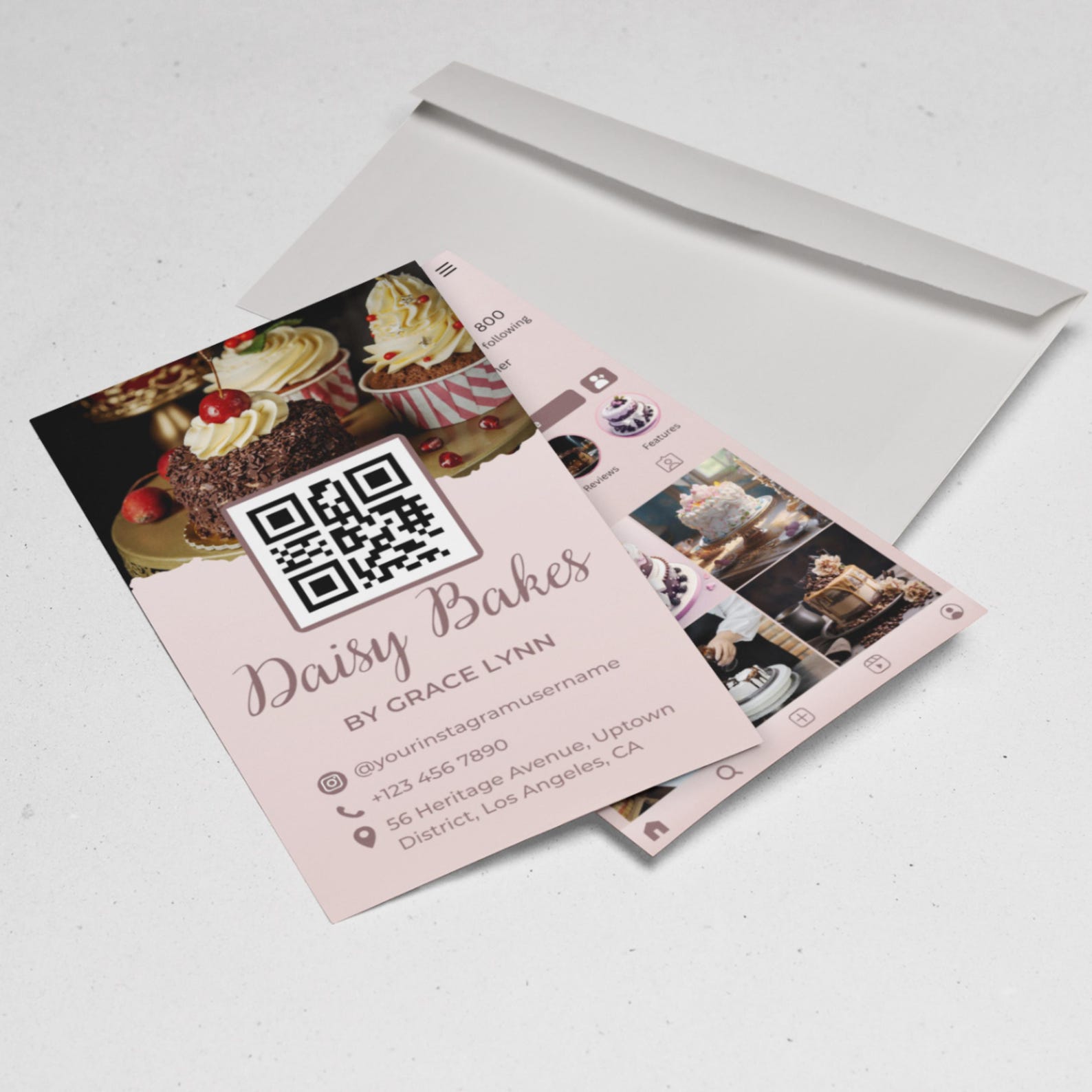 Bakery Instagram Business Card: QR Code Cake Shop Card, Editable Pastry ...