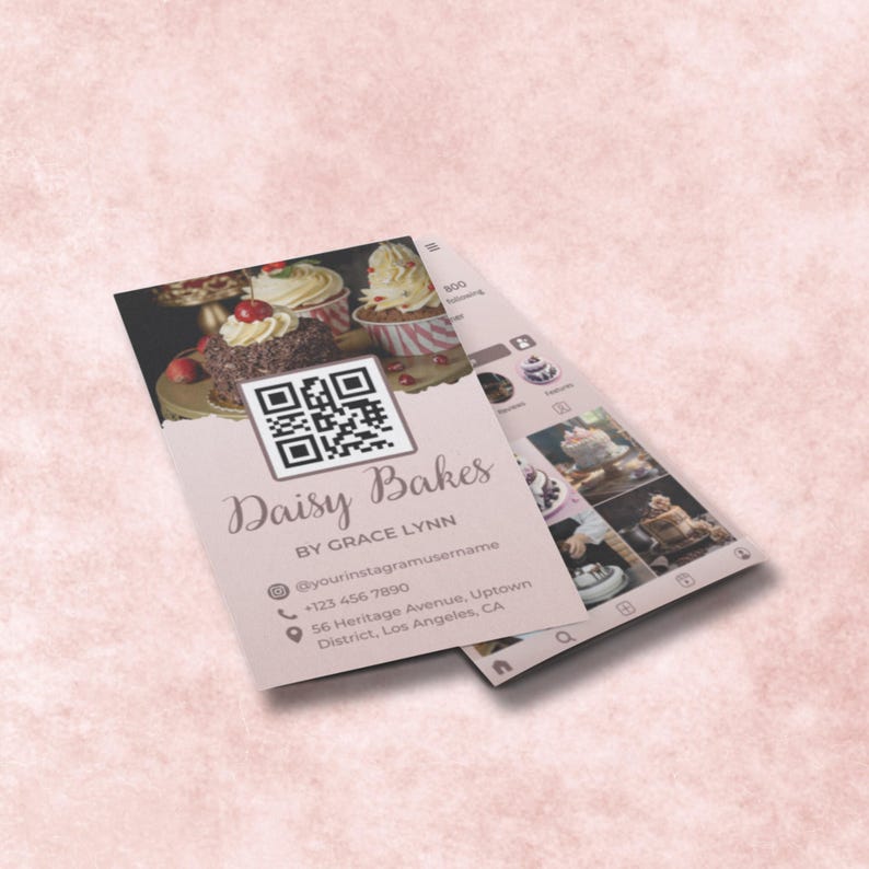 Bakery Instagram Business Card: QR Code Cake Shop Card, Editable Pastry ...