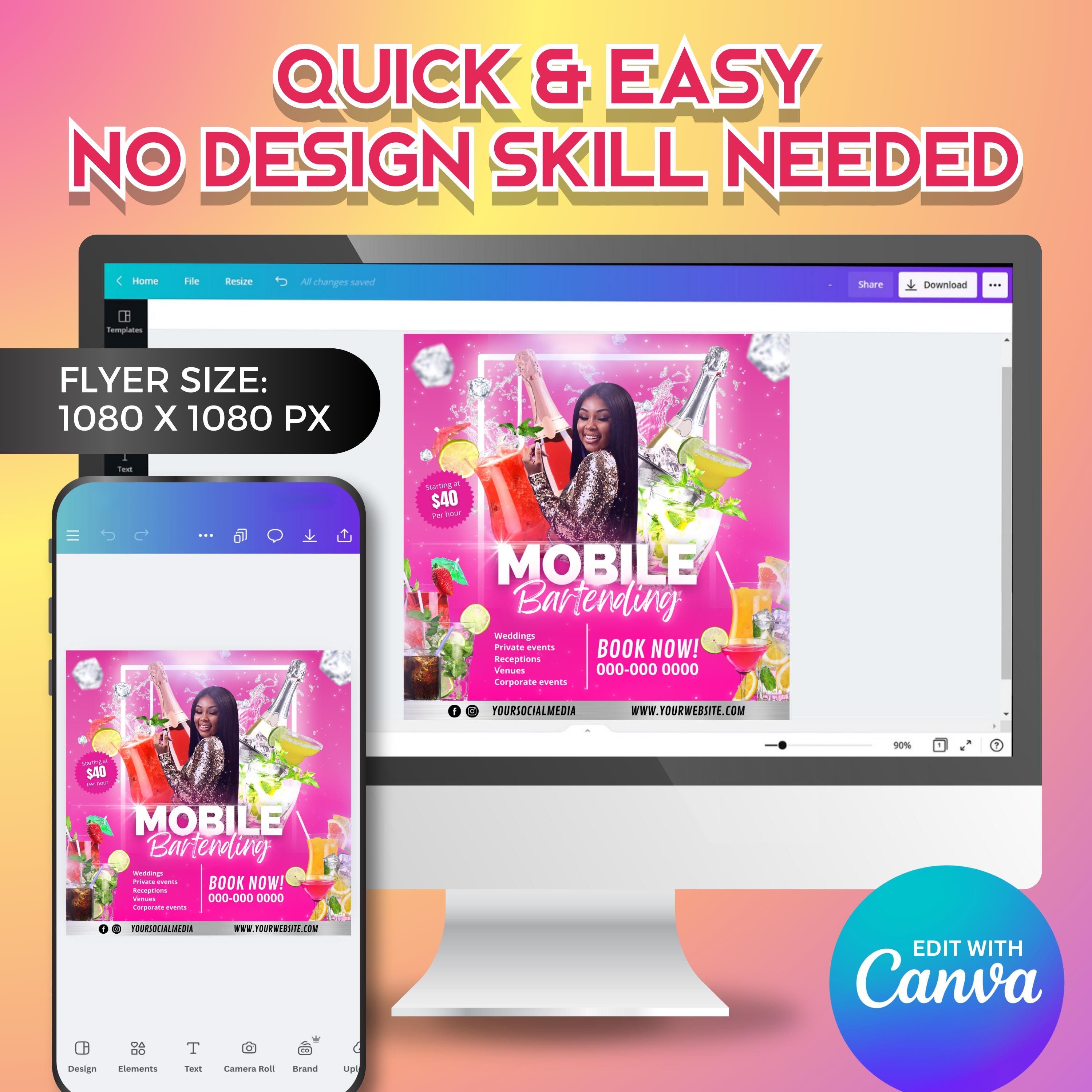 Mobile Bartending Flyer: Bartender Services Event Promo, Cocktail ...
