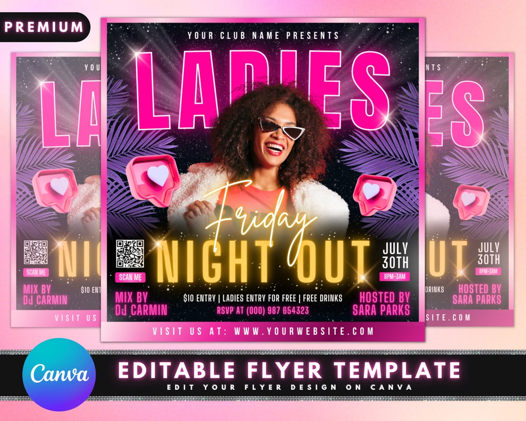 Ladies Night Flyer, DIY Flyer Template Design, Girls Night Out Invite ...