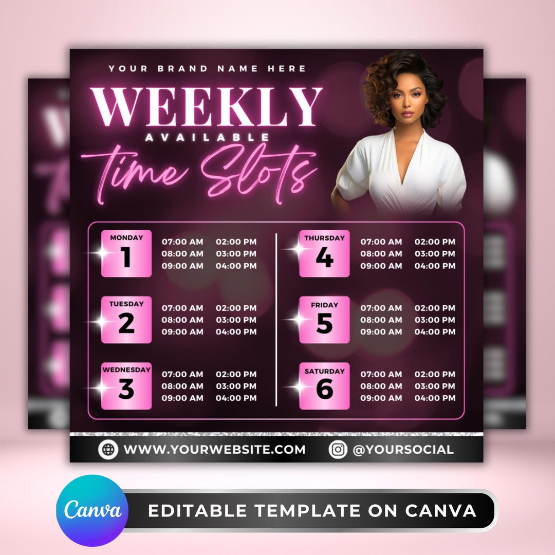 Weekly Time Slots Flyer, Canva Schedule Template, Client Appointment ...