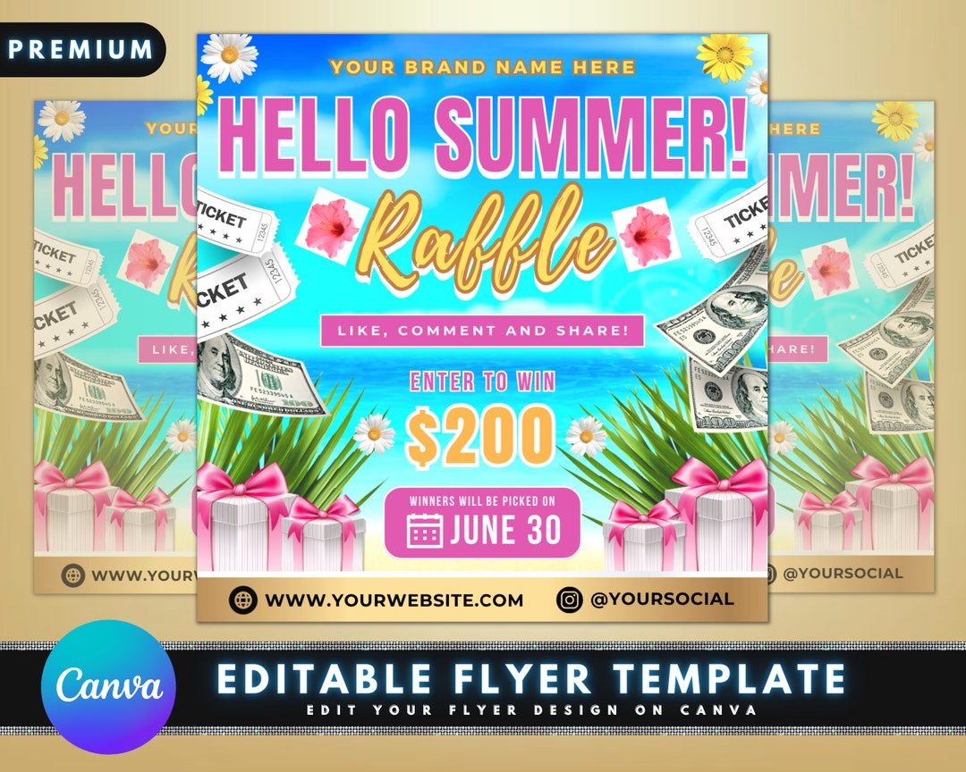 Summer Raffle Flyer, DIY Flyer Template Design, Summer Season Giveaway ...