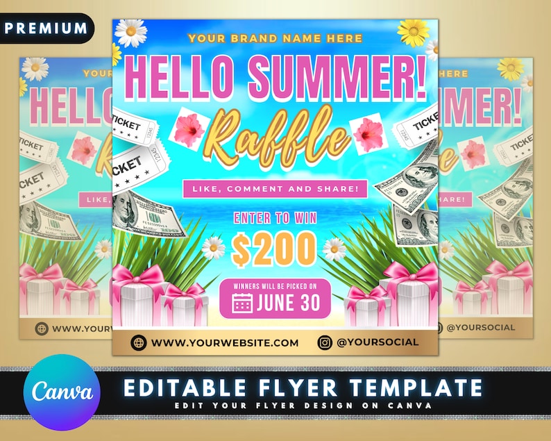 Summer Raffle Flyer DIY Flyer Template Design Summer Season - Etsy