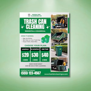Trash Can Cleaning Flyer, DIY Flyer Template Design, Residential ...