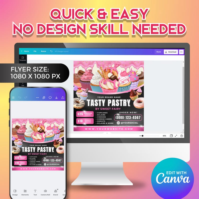 Bakery Flyer Template: Pastry Shop Dessert Promotion, Cupcake Donut ...