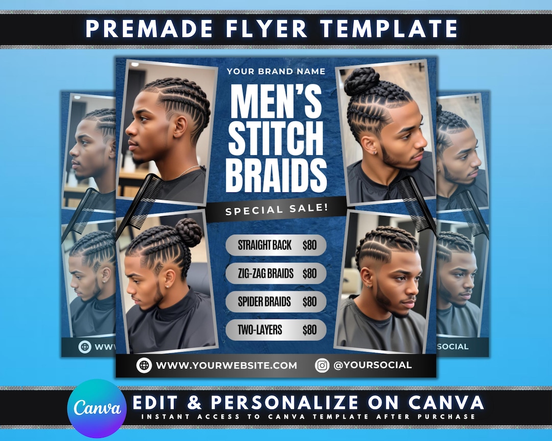 Men's Stitch Braids Flyer, DIY Flyer Template Design, Braids Booking ...