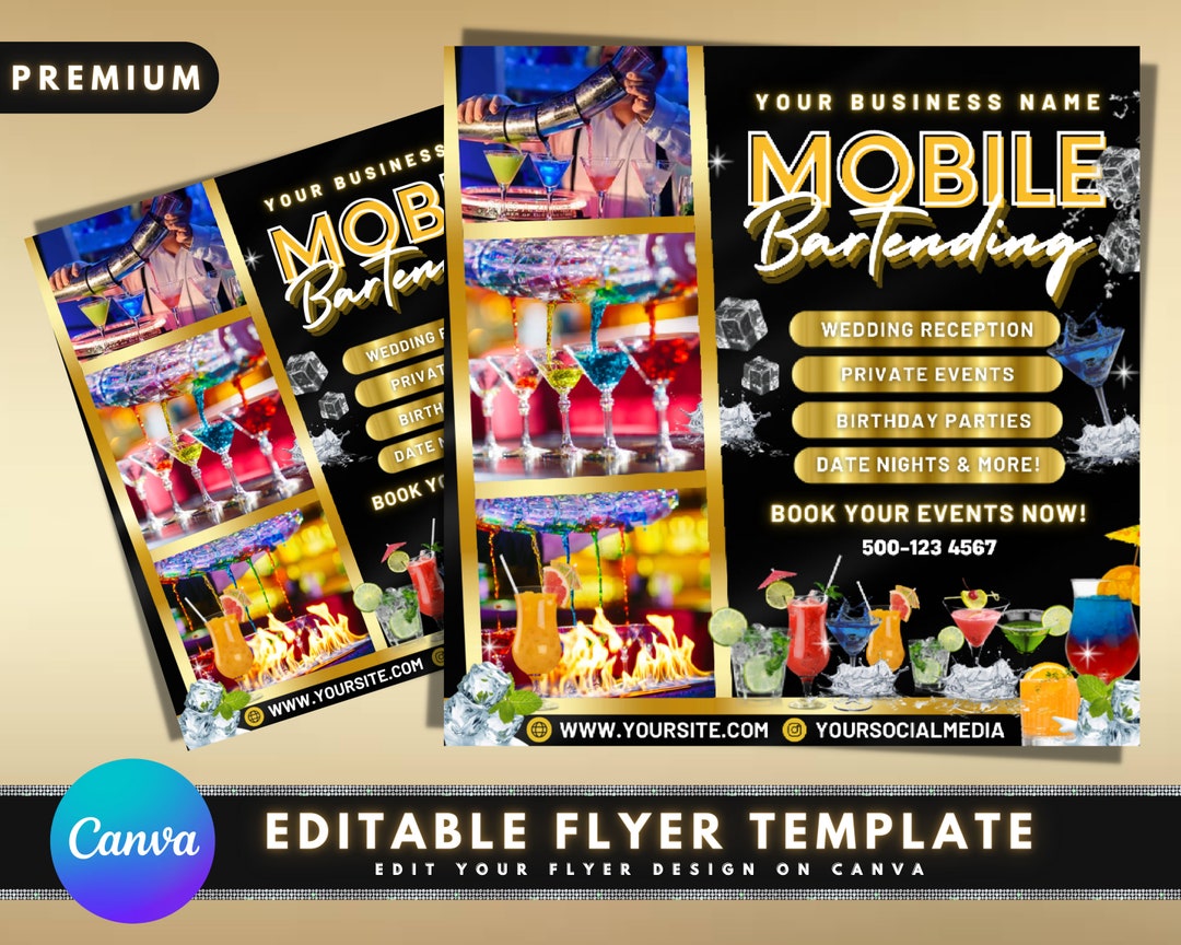 Mobile Bartending Services Flyer, DIY Flyer Template Design, Mobile Bar ...