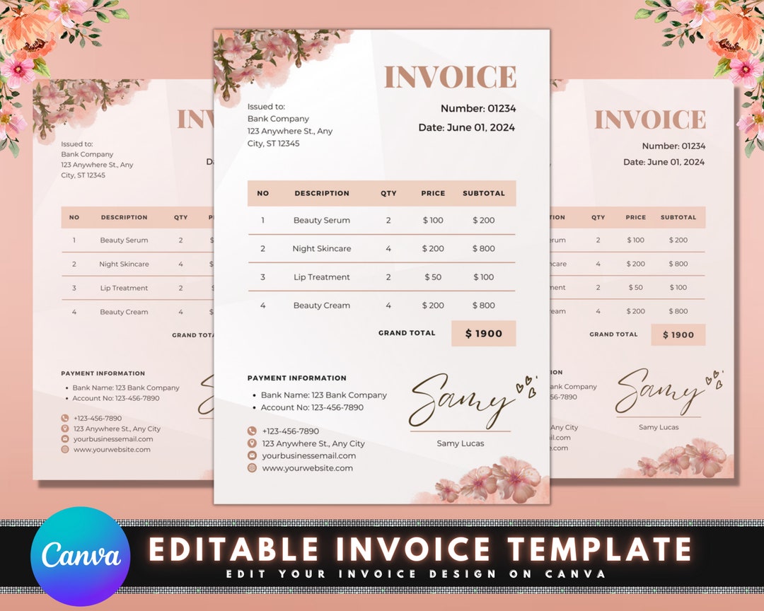 Invoice Template, DIY Invoice Template Design, Floral Sales Receipt ...