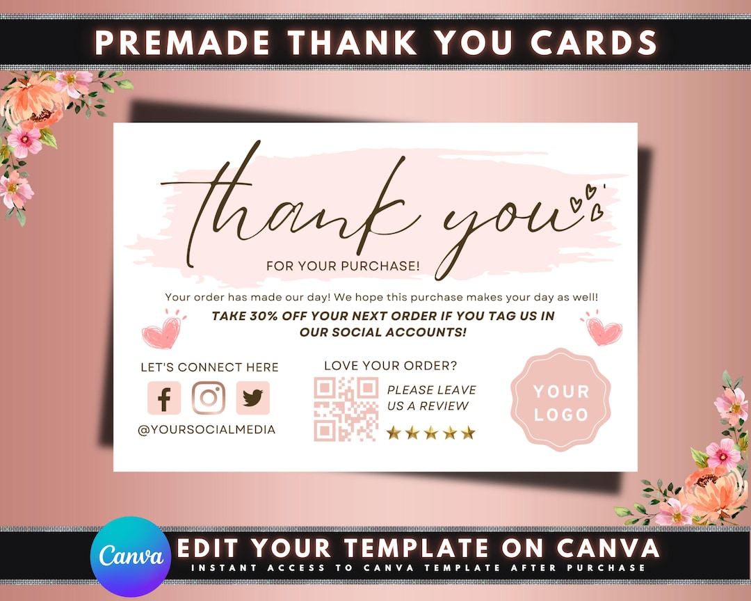 Thank You Card, DIY Marketing Cards Template Design, Thank You for ...