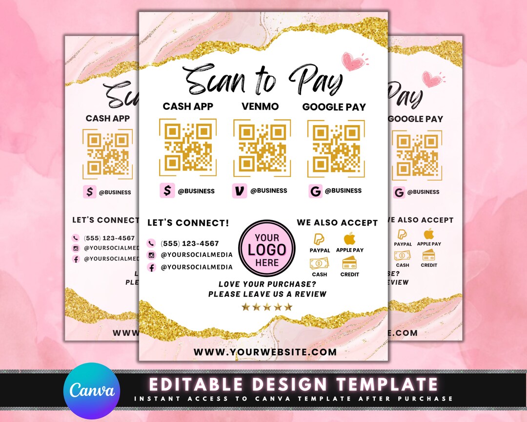 Scan to Pay Sign, DIY Canva Sign Template Design, QR Code Venmo Sign ...