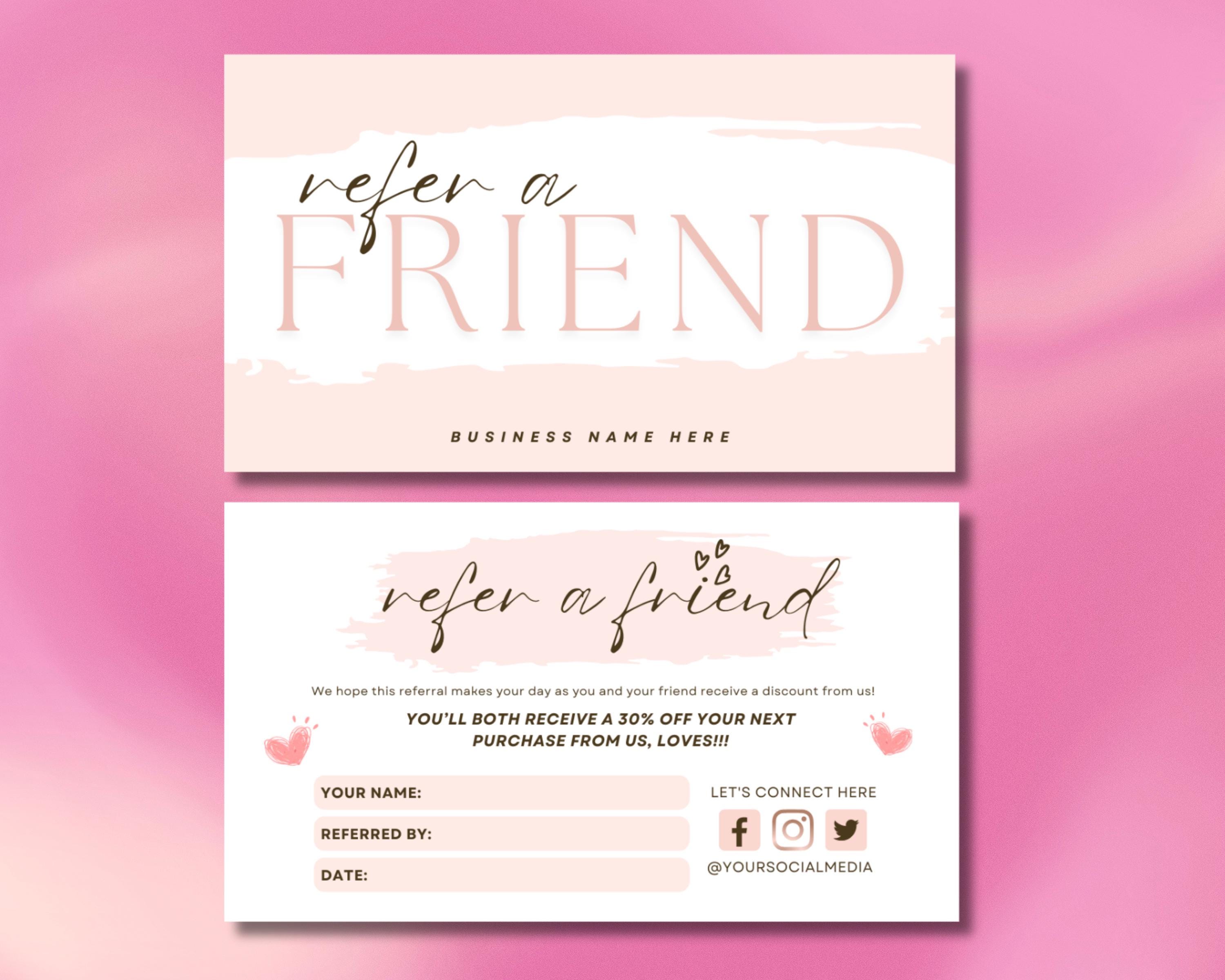 Refer A Friend Business Card, DIY Canva Business Card Template Design ...