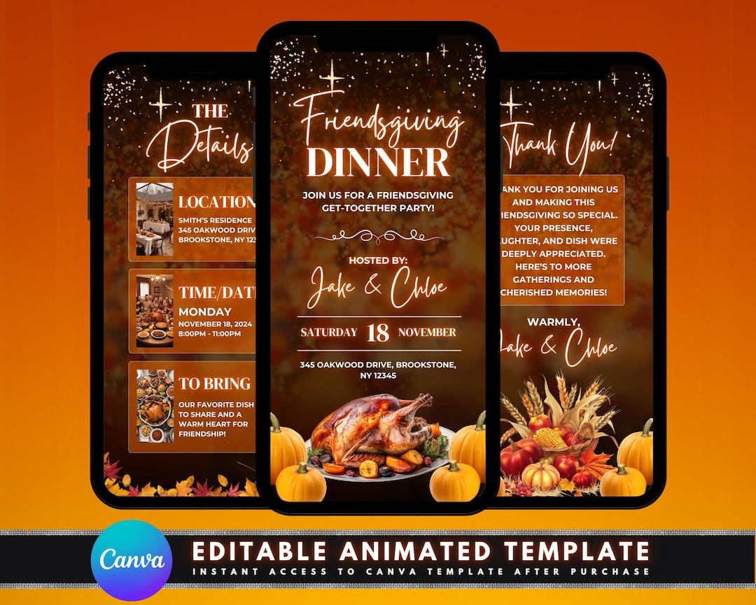 Animated Friendsgiving Dinner Invitation, DIY Template Design ...