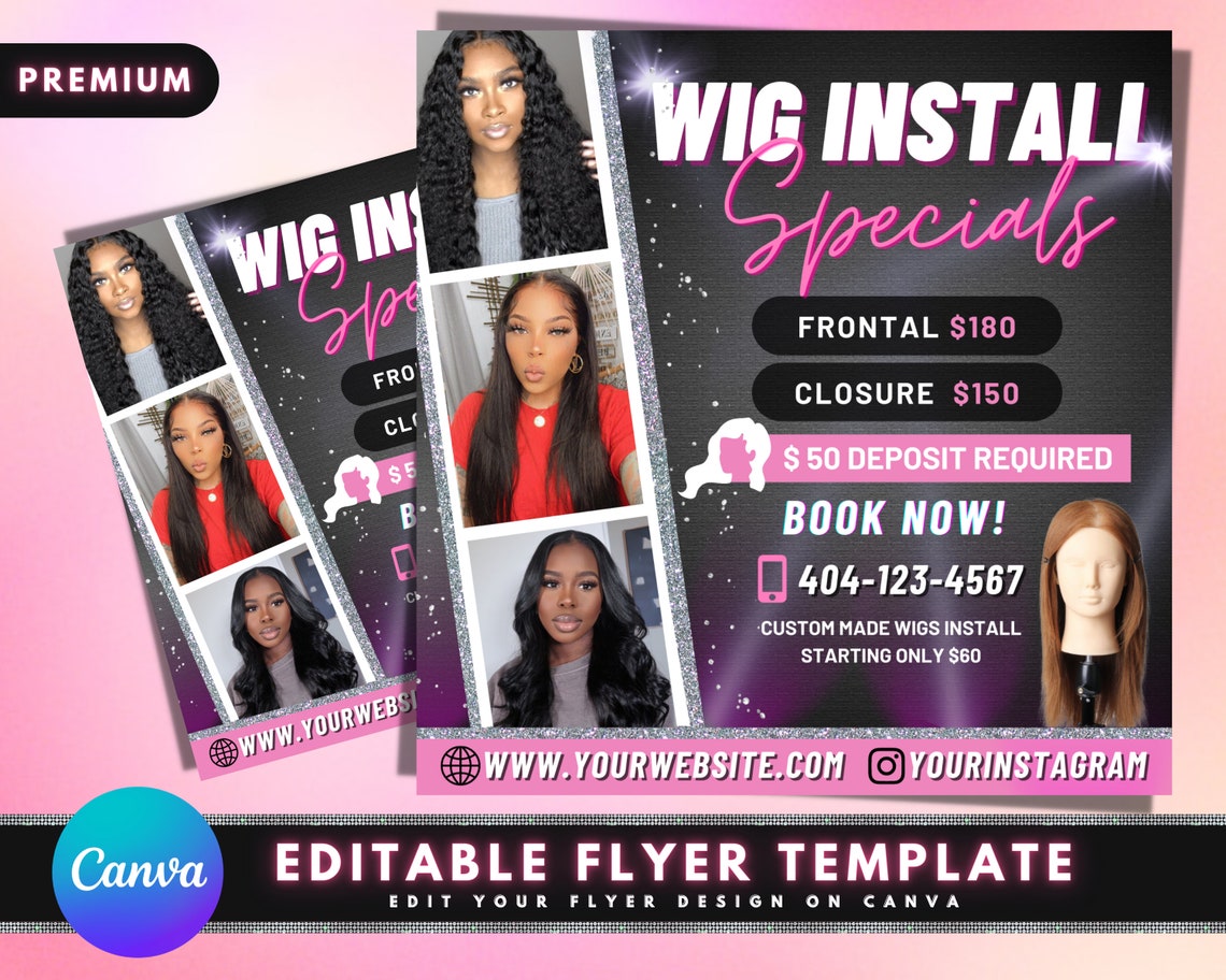 Wig Install Flyer DIY Flyer Template Design Hair Appointment - Etsy