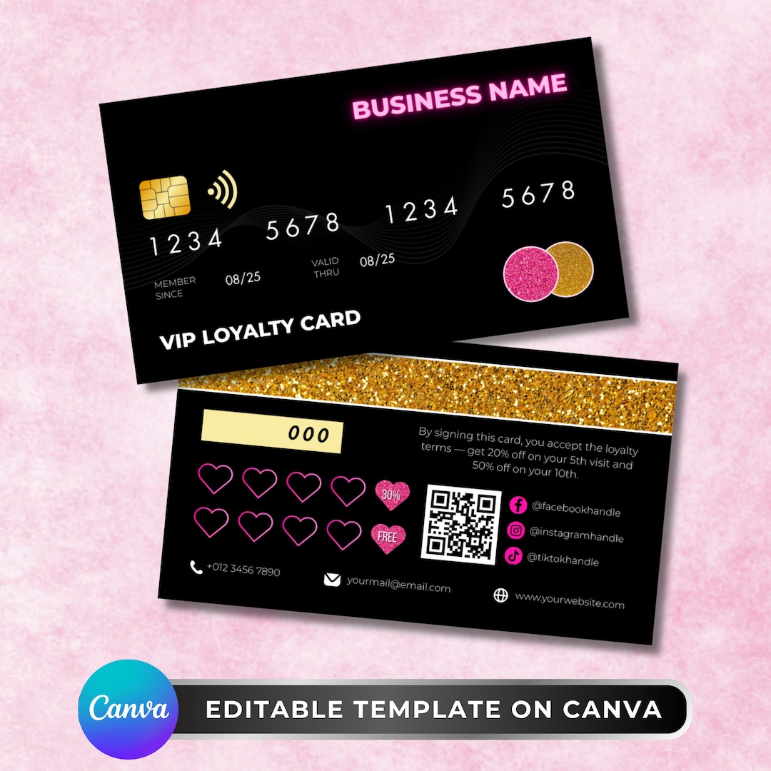 VIP Loyalty Card Template, Credit Card Style Punch Card, Editable Canva ...