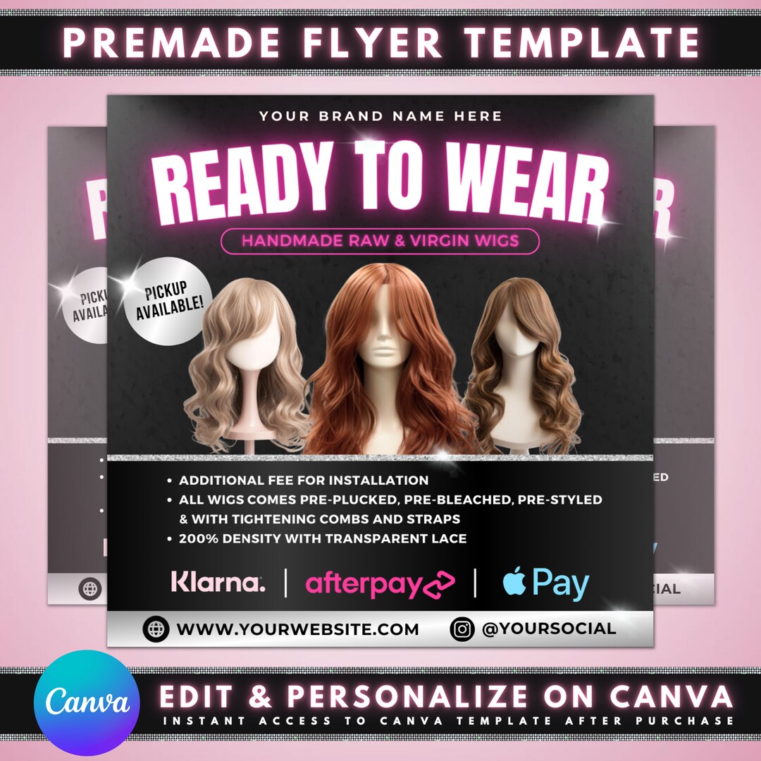 Ready to Wear Wigs Flyer, DIY Flyer Template Design, Wig Flyer, Hair ...