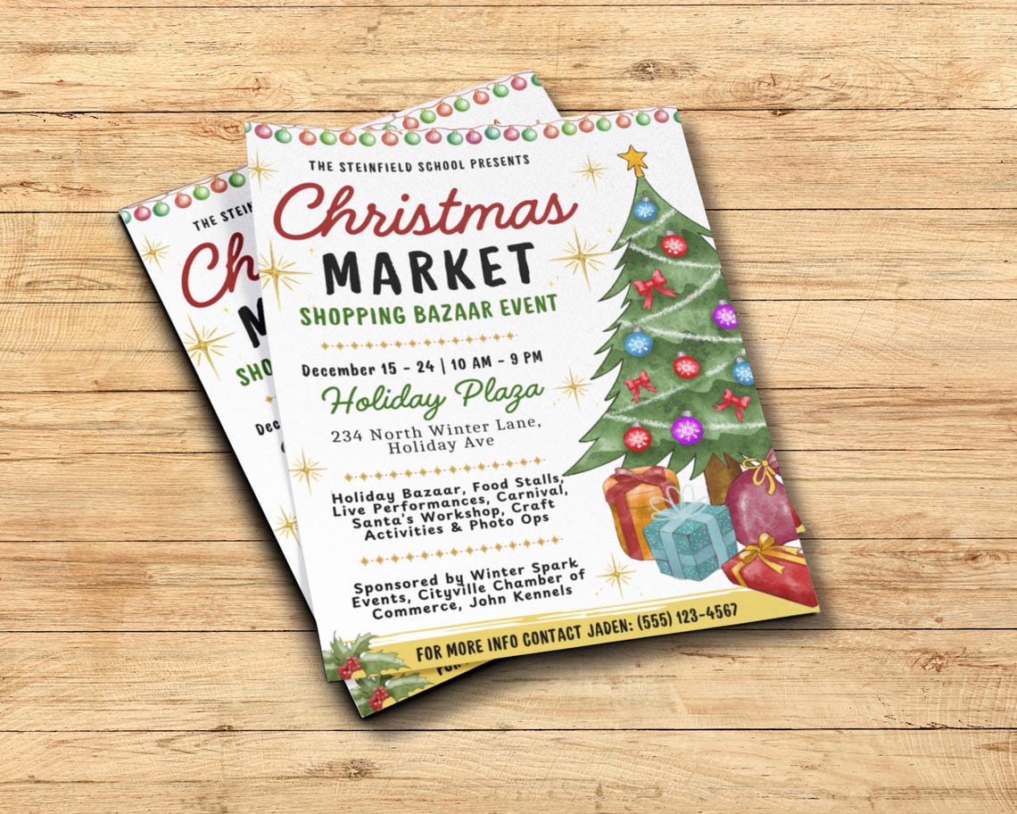 Christmas Bazaar Invitation Flyer, DIY Flyer Template Design, Holiday ...