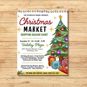 Christmas Bazaar Invitation Flyer, DIY Flyer Template Design, Holiday ...