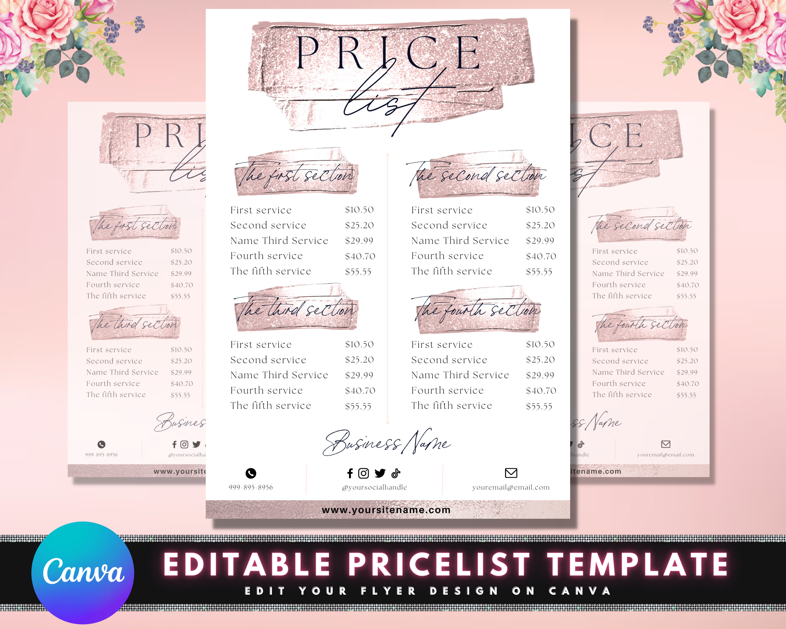 Price List DIY Flyer Template Design Rose Gold Price Sheet - Etsy UK