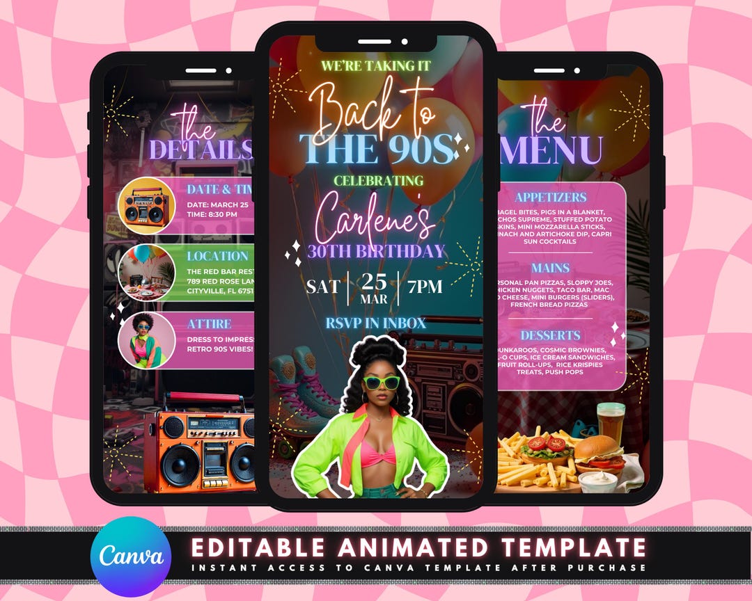 Animated Birthday Party Video Invitation, DIY Template Design, 90s ...