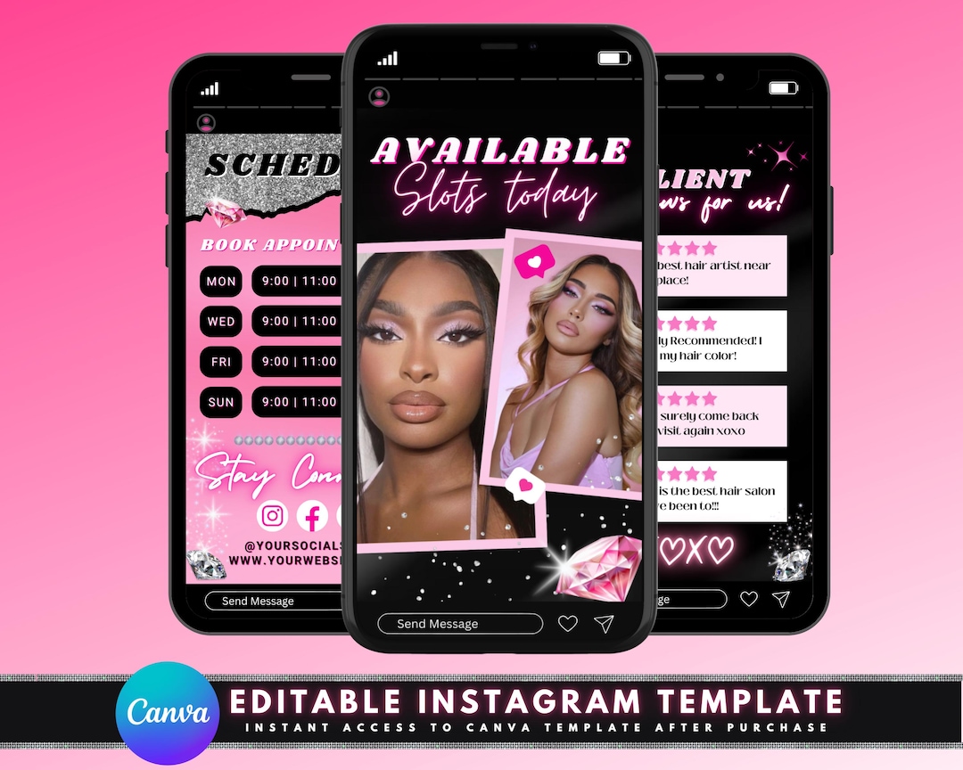 Instagram Stories Beauty Template, DIY Design, Pink Black Instagram ...