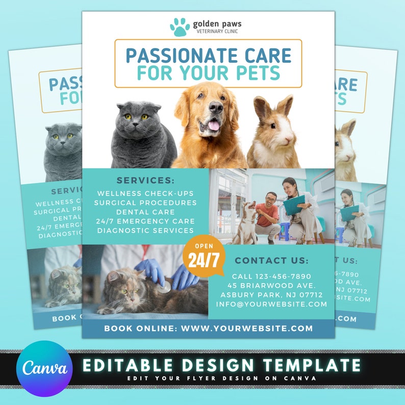 Veterinary Clinic Flyer, DIY Flyer Template Design, Veterinarian Flyer ...