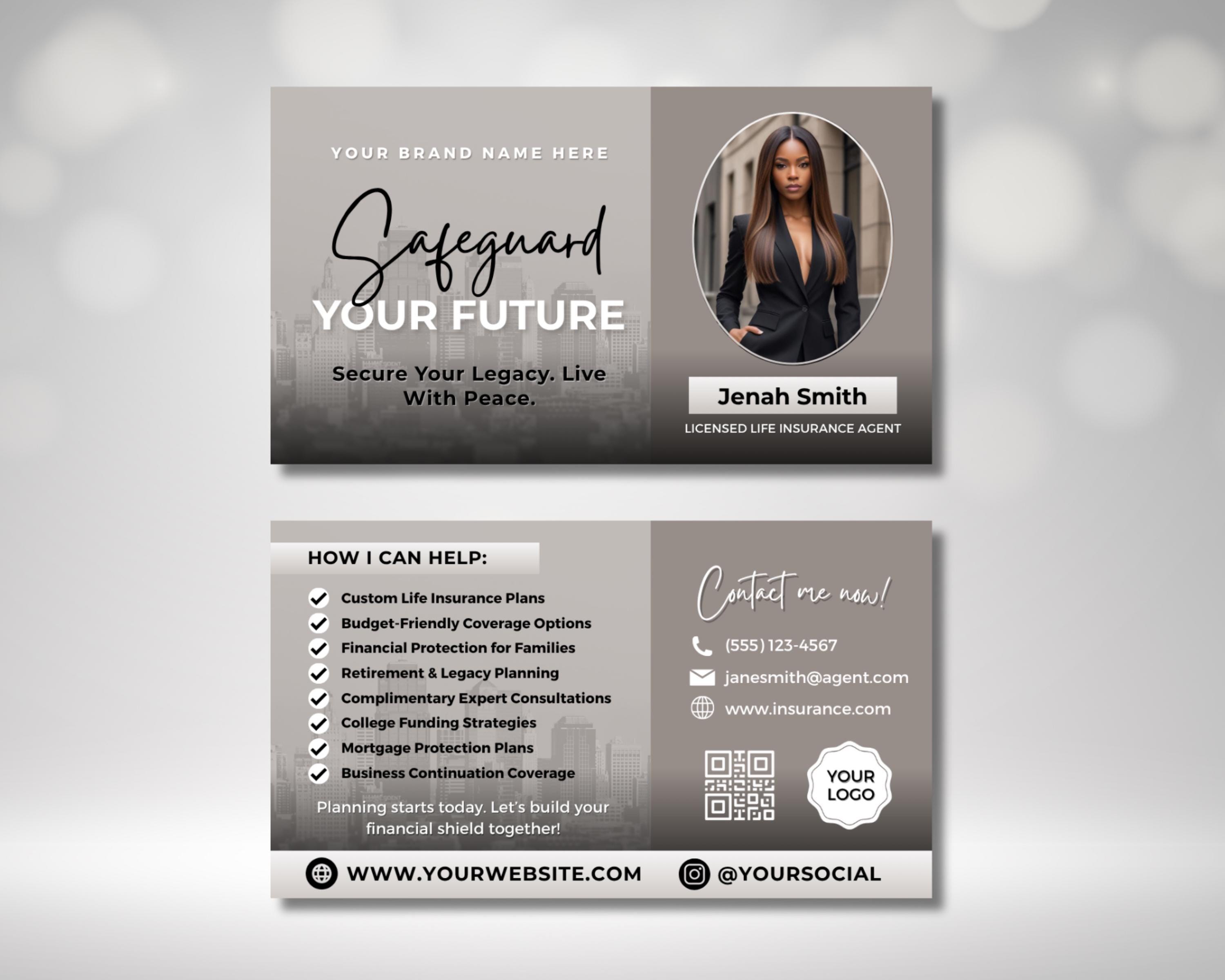Insurance Agent Business Card, DIY Card Template Design, Financial ...
