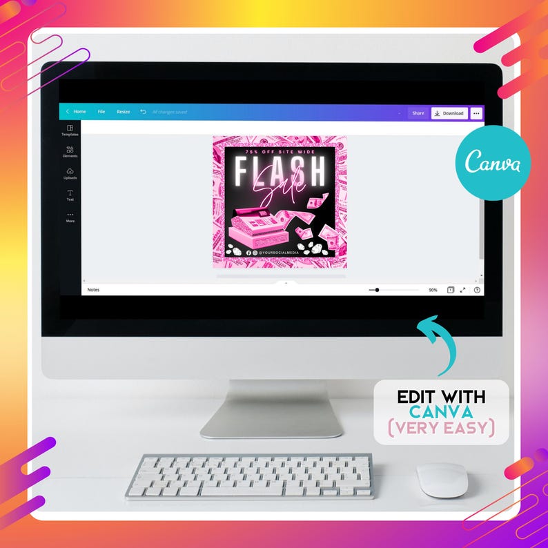 Flash Sale Social Media Template, Pink Glitter Sale Flyer, Editable ...