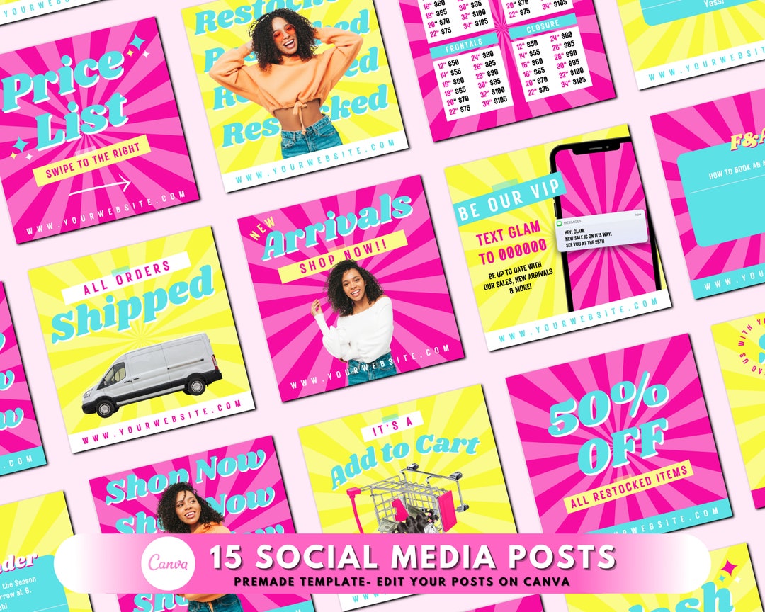 15 Social Media Posts Bundle, DIY Flyer Design, Hair Social Media Posts ...