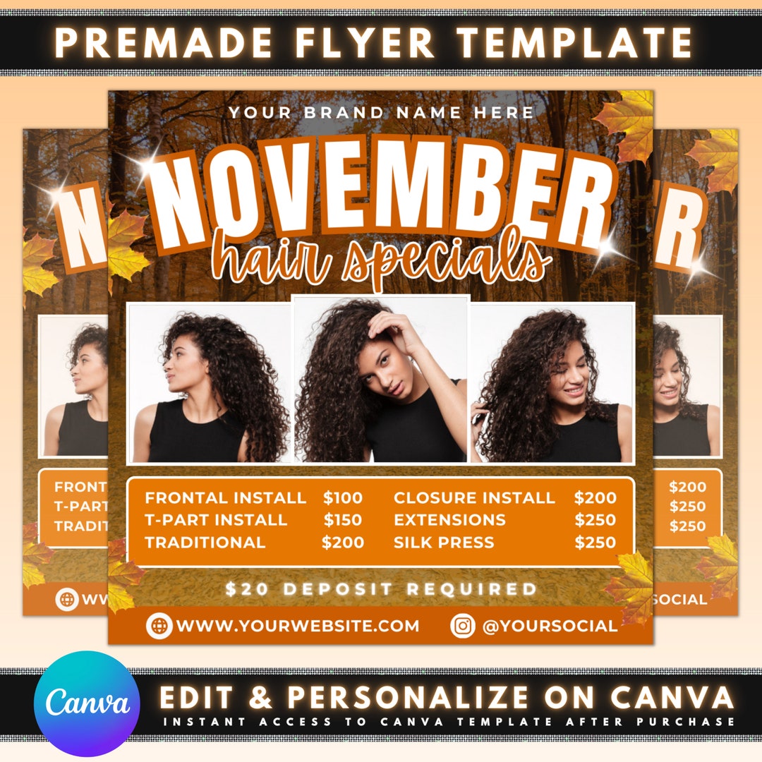 November Hair Specials Flyer, DIY Flyer Template Design, Hair Deals Flyer, Fall Hair Discounts ...