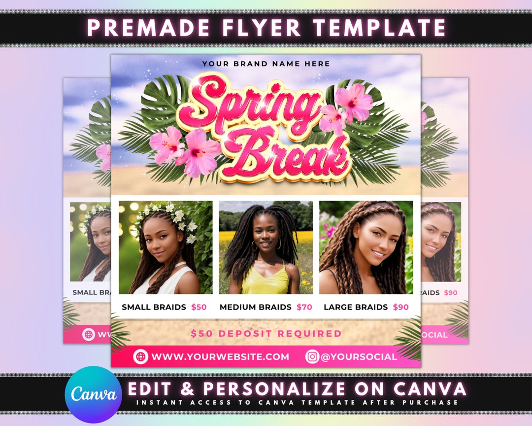 Spring Break Braids Flyer, DIY Flyer Template Design, Spring Hair ...