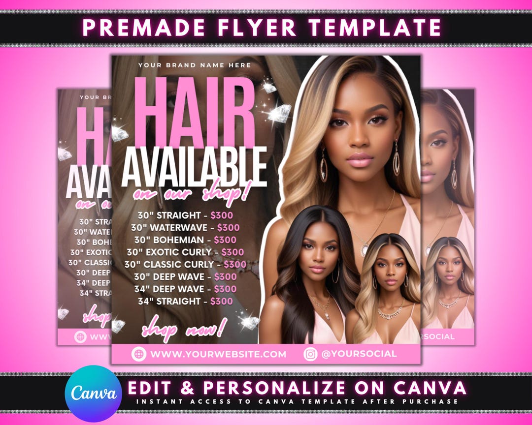 Hair on Hand Flyer, DIY Flyer Template Design, Wig Specials Flyer, Hair ...
