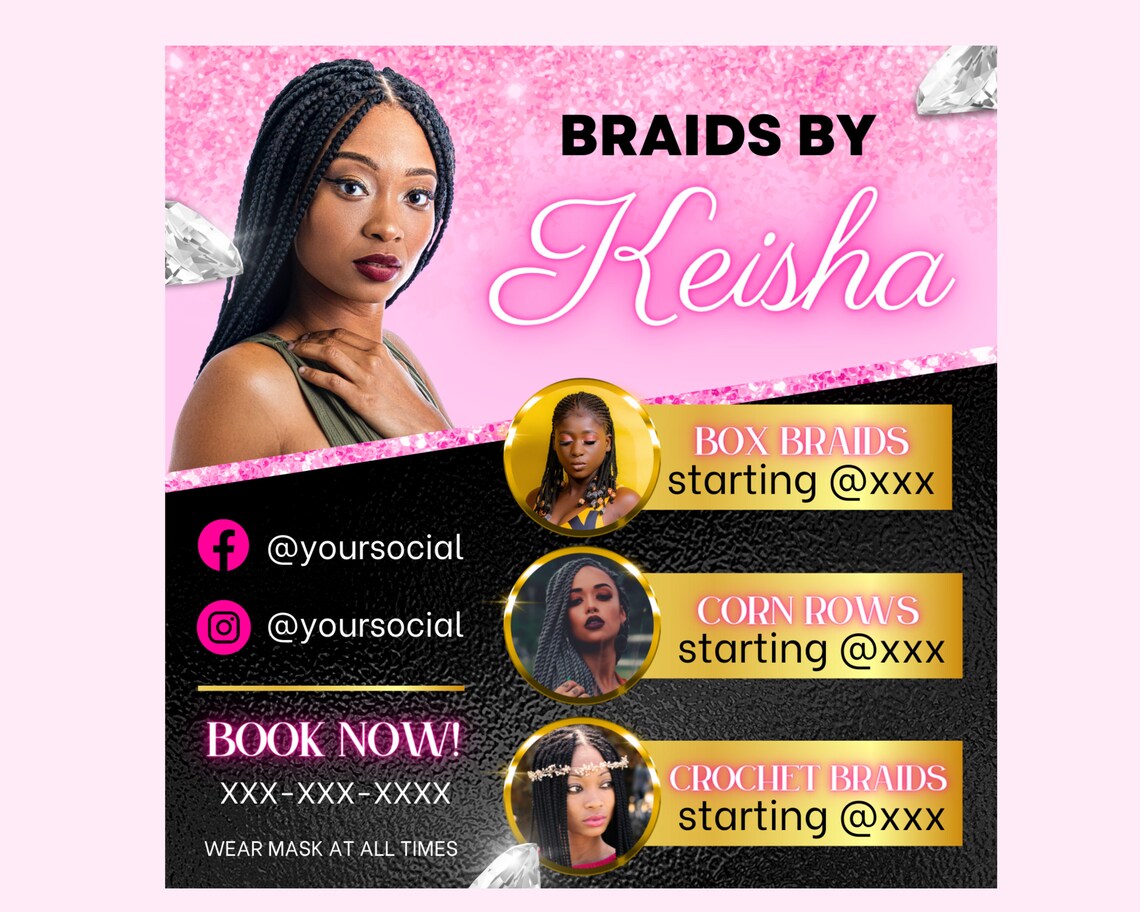 Braids Flyer DIY Flyer Design Template Hair Braiding Flyer - Etsy