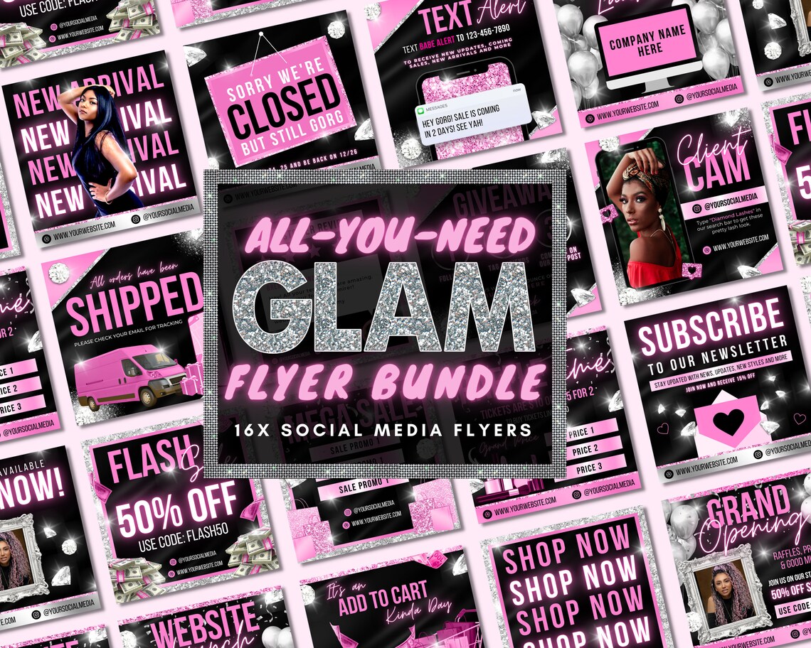Flyer Bundle, DIY Light Pink Flyer Template Design, Hair Bundle Beauty ...