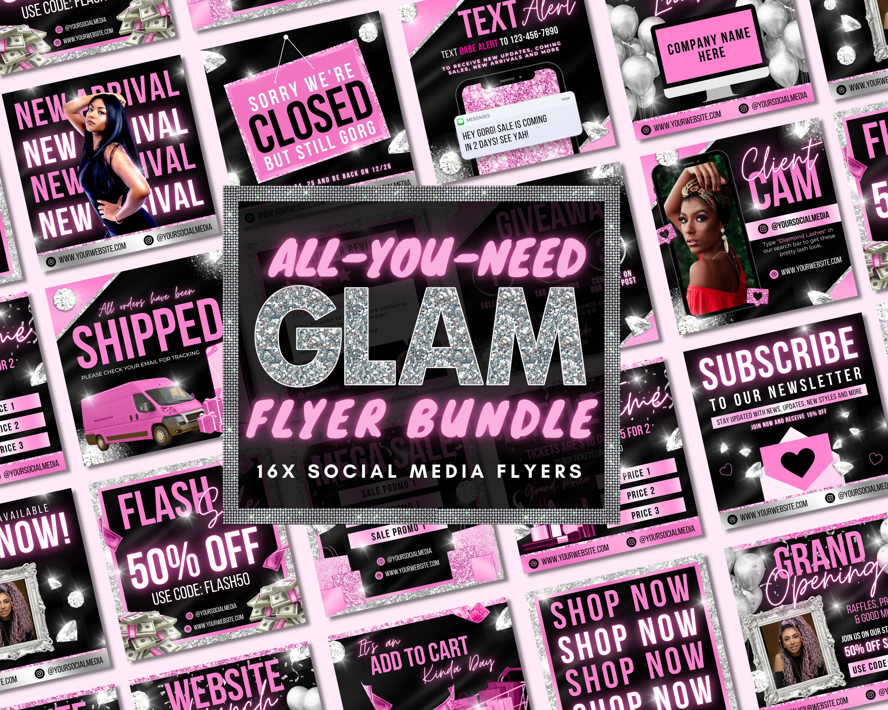 Flyer Bundle DIY Light Pink Flyer Template Design Hair - Etsy