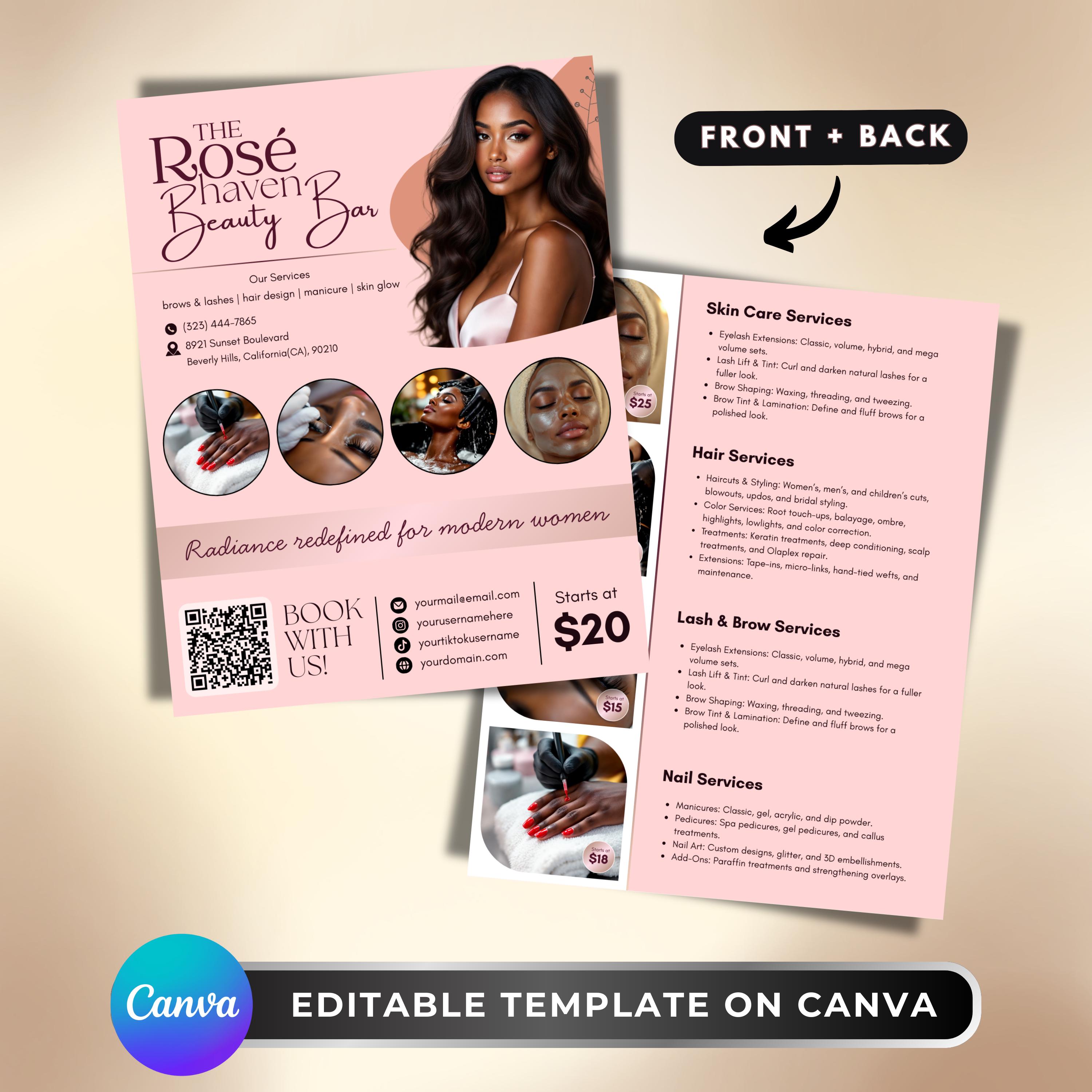 Beauty Salon Flyer, Editable Canva Template, 2 Page Modern Hairstylist ...